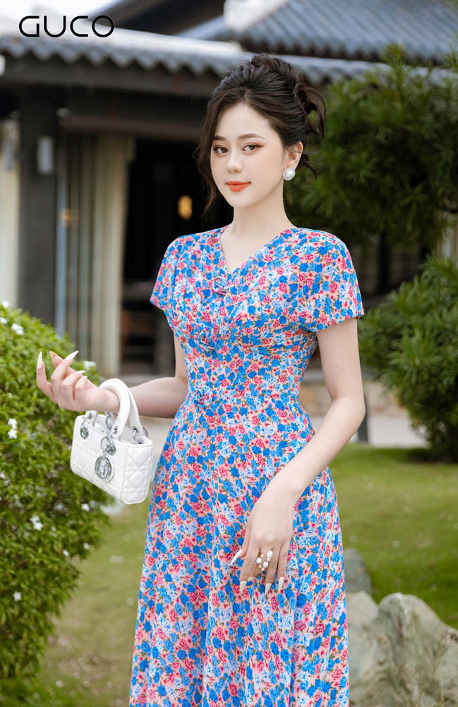 Đầm Voan Hoa Nhí Kết Hoa - Xanh 4438X